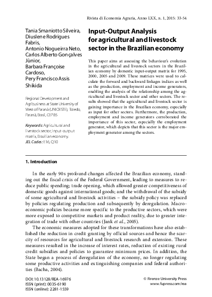 (PDF) Input-Output Analysis for agricultural and livestock sector in ...