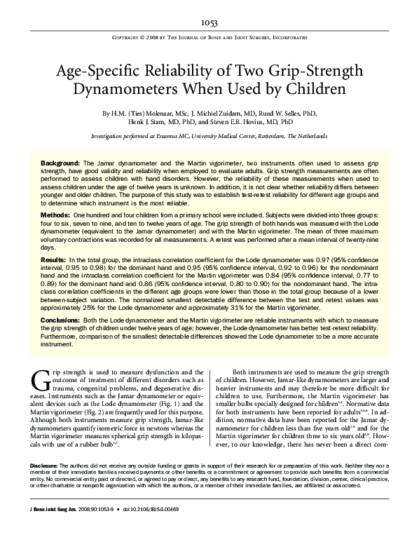 (PDF) Age-Specific Reliability of Two Grip-Strength Dynamometers When ...