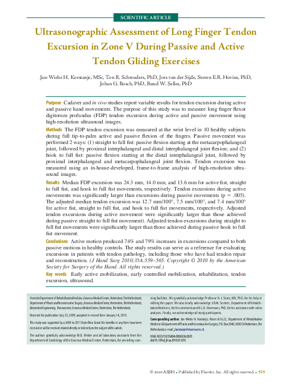 (PDF) Ultrasonographic Assessment of Long Finger Tendon Excursion in ...