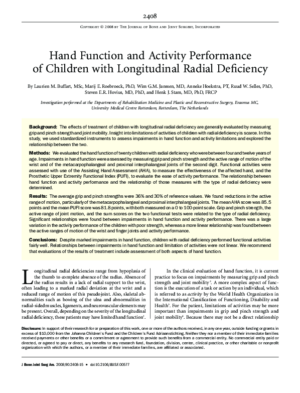 (PDF) Hand Function and Activity Performance of Children with ...