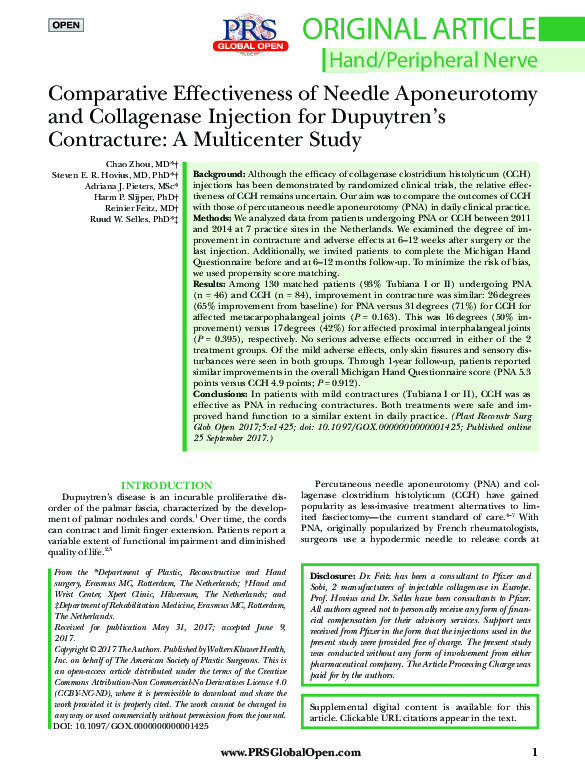 (PDF) Comparative Effectiveness of Needle Aponeurotomy and Collagenase ...