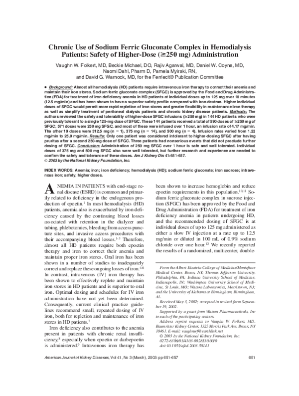 (PDF) Chronic use of sodium ferric gluconate complex in hemodialysis ...