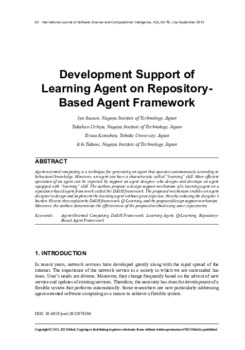 (PDF) Development Support of Learning Agent on Repository-based Agent Framework