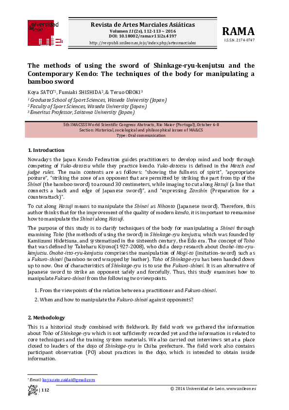 (PDF) The methods of using the sword of Shinkage-ryu-kenjutsu and the ...