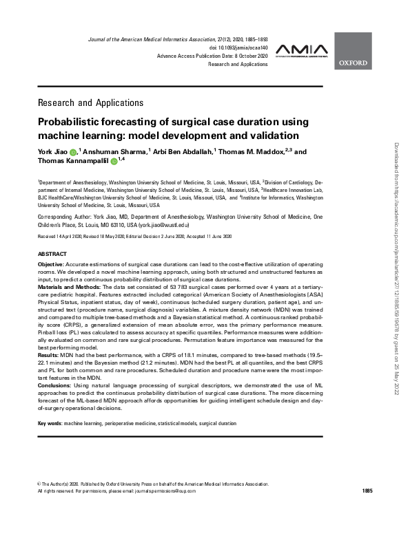 (PDF) Probabilistic forecasting of surgical case duration using machine learning: model ...
