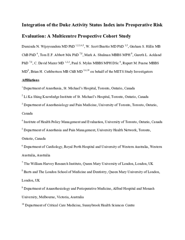 (PDF) Integration of the Duke Activity Status Index into preoperative ...