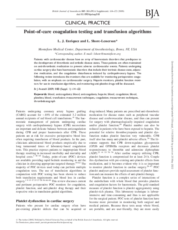 (PDF) Point-of-care coagulation testing and transfusion algorithms