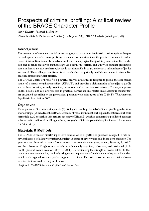 (PDF) Prospects of criminal profiling: A critical review of the BRACE ...