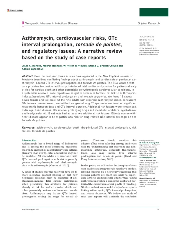 (PDF) Azithromycin, cardiovascular risks, QTc interval prolongation ...