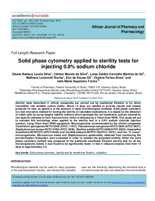 (PDF) Solid phase cytometry applied to sterility tests for injecting 0. ...