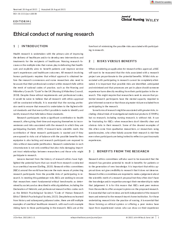 (PDF) Ethical conduct of nursing research