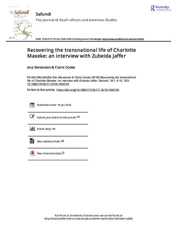 (PDF) Recovering the transnational life of Charlotte Maxeke: an ...