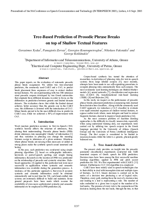 (PDF) Tree-based prediction of prosodic phrase breaks on top of shallow textual features