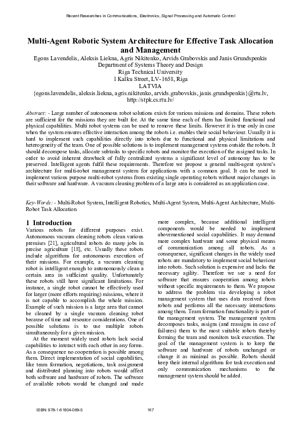 (PDF) Multi-Agent Robotic System Architecture for Effective Task ...