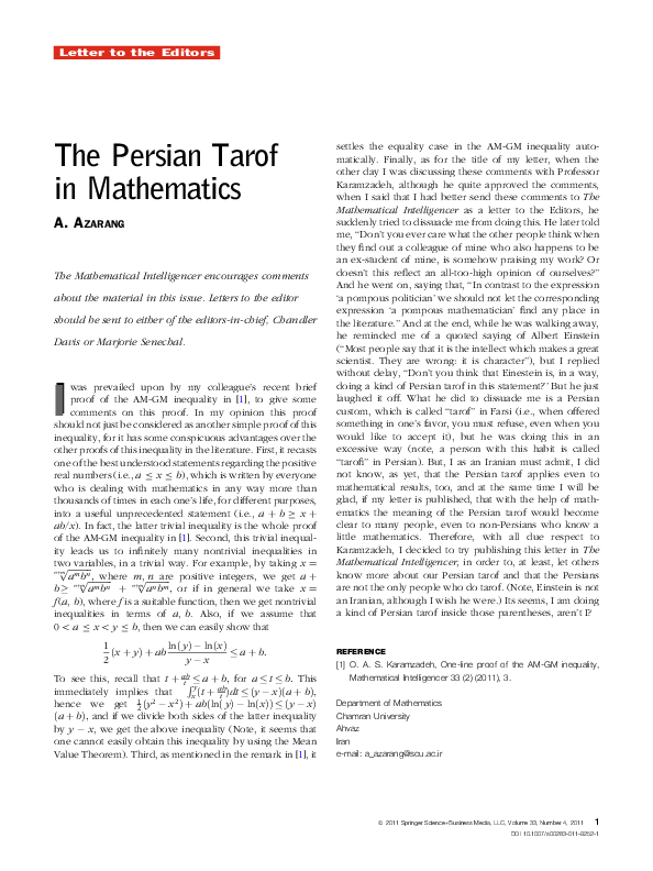 (PDF) The Persian Tarof in Mathematics