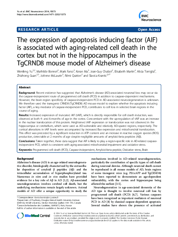 (PDF) The expression of apoptosis inducing factor (AIF) is associated ...