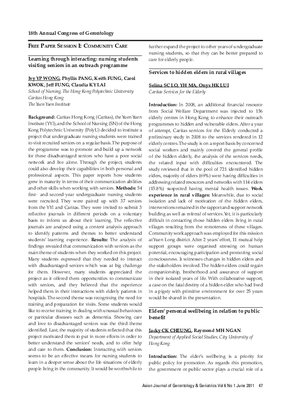 (PDF) Learning through interacting : nursing students visiting seniors ...