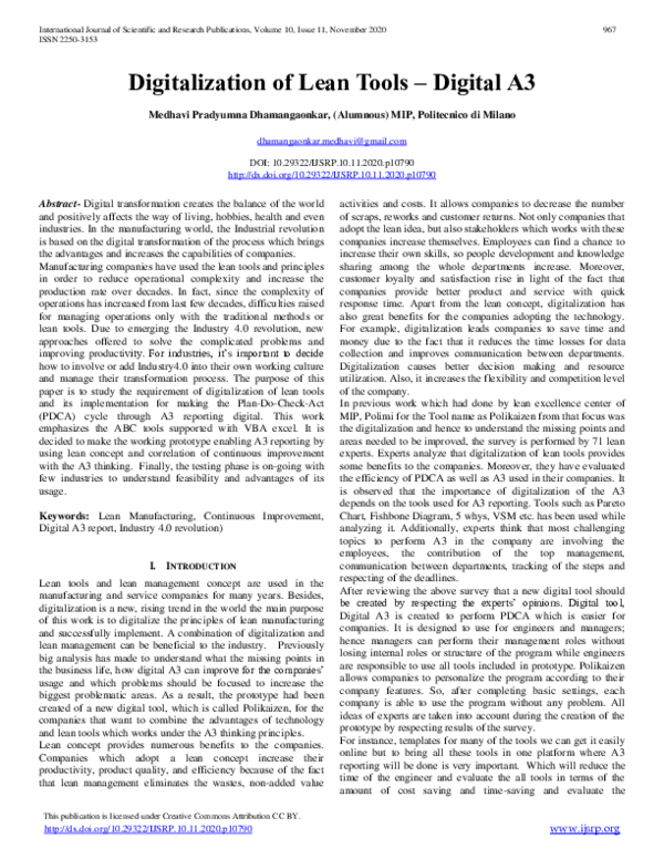 (PDF) Digitalization of Lean Tools – Digital A3
