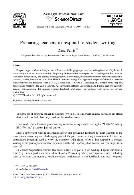 (PDF) Preparing teachers to respond to student writing