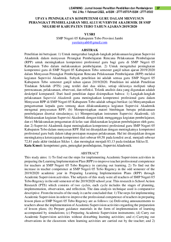 (PDF) Upaya Peningkatan Kompetensi Guru Dalam Menyusun Perangkat Pembelajaran Melalui Suvervisi ...