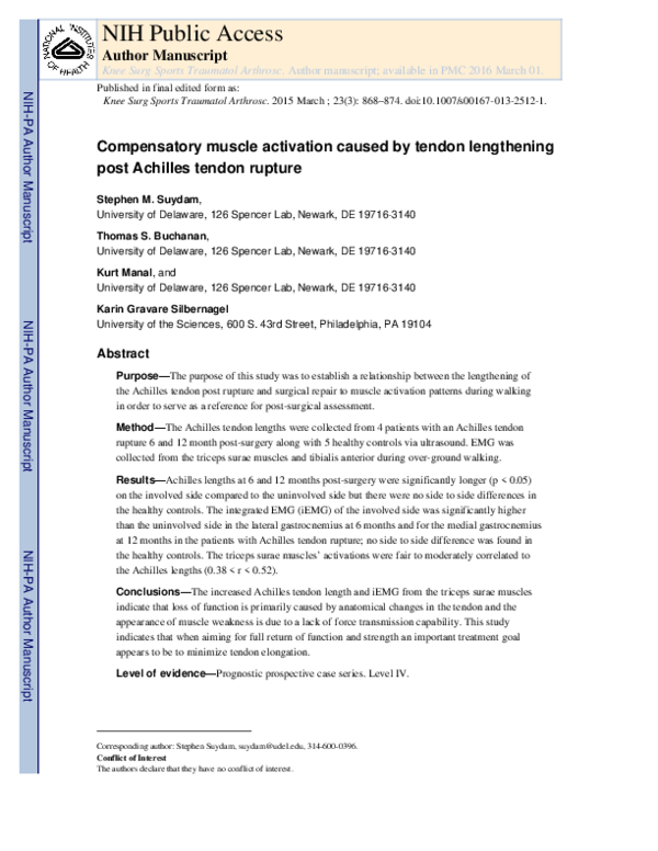 (PDF) Compensatory muscle activation caused by tendon lengthening post ...