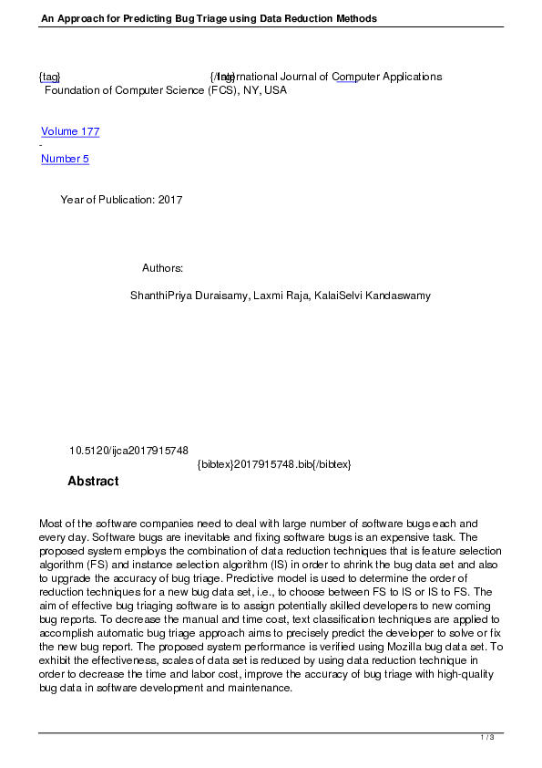 (PDF) An Approach for Predicting Bug Triage using Data Reduction ...