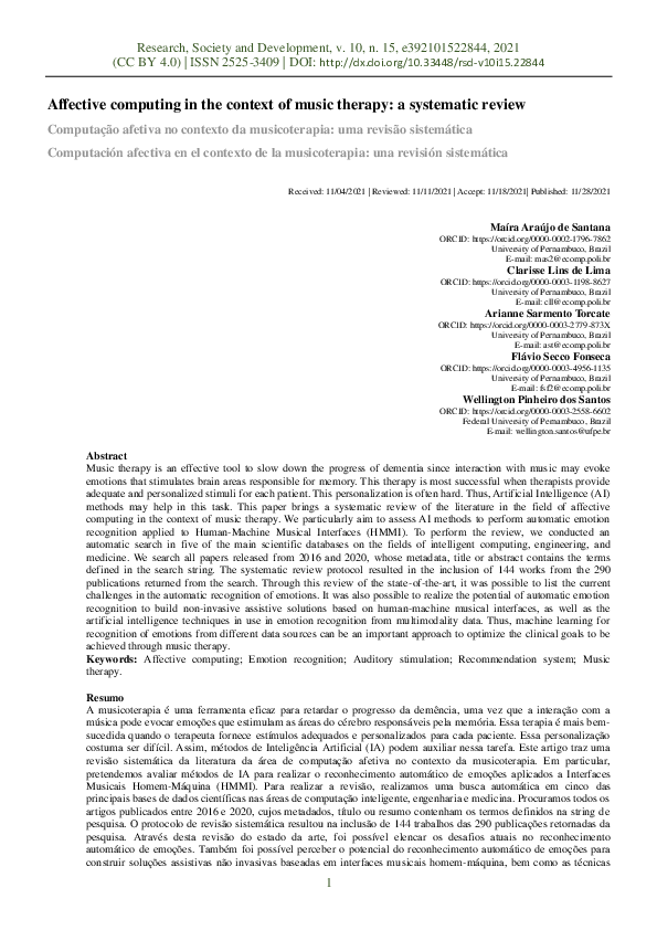(PDF) Affective computing in the context of music therapy: a systematic review