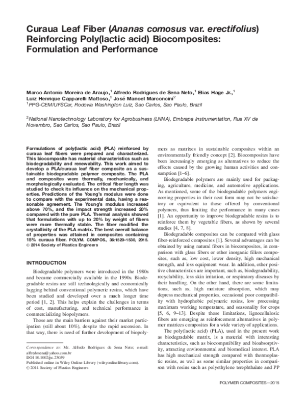 (PDF) Curaua leaf fiber ( Ananas comosus var. erectifolius ...