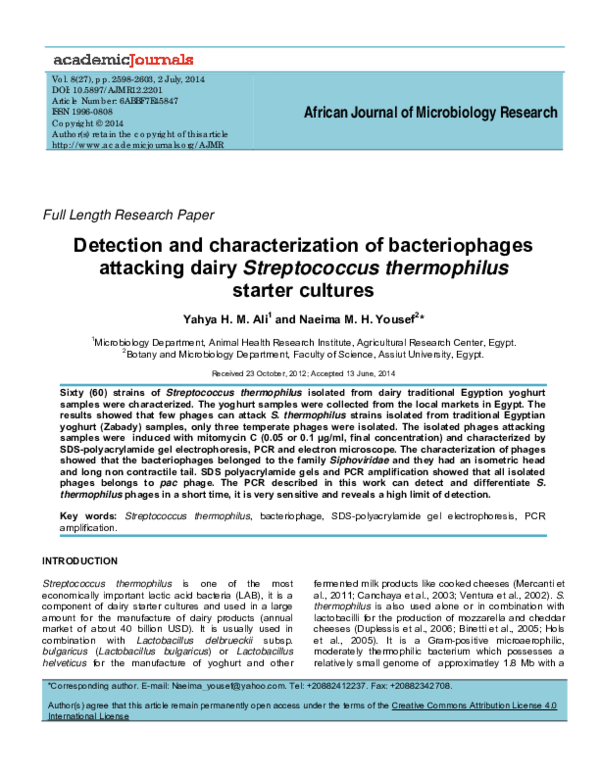 Pdf Detection And Characterization Of Bacteriophages Attacking Dairy Streptococcus