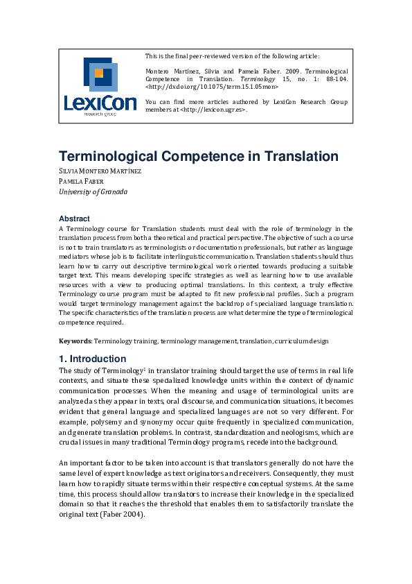 (PDF) Terminological competence in translation