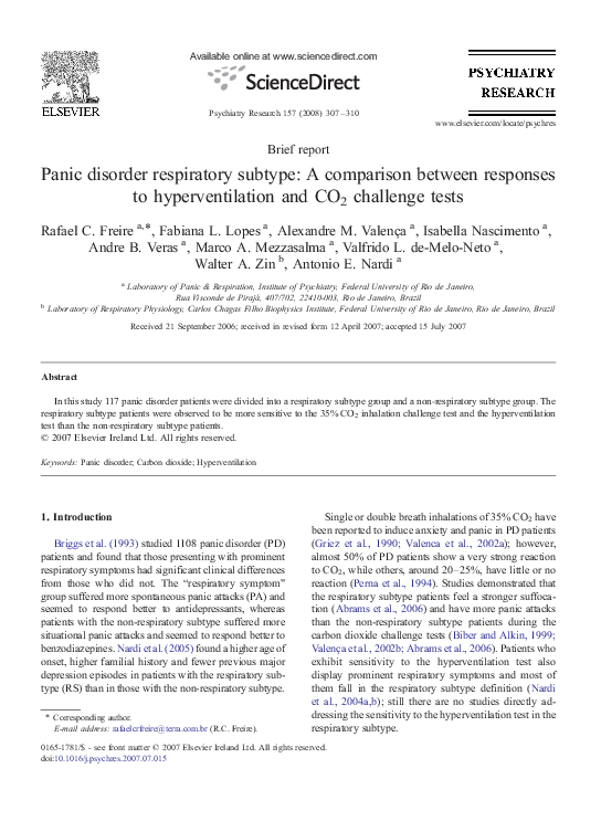 (PDF) Panic disorder respiratory subtype: A comparison between responses to hyperventilation and ...