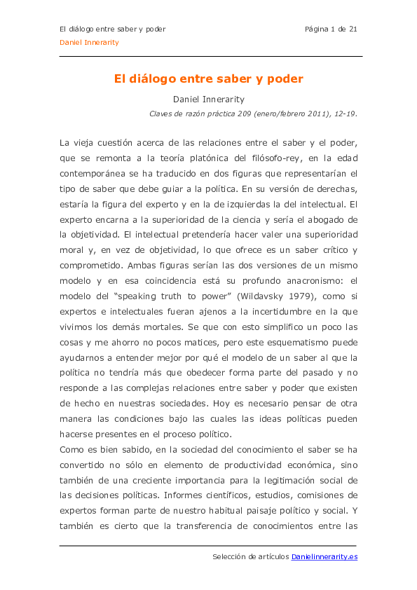 (PDF) El diálogo entre saber y poder