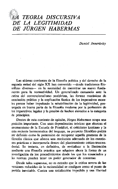 Pdf La Teoría Discursiva De La Legitimidad De Jürgen Habermas