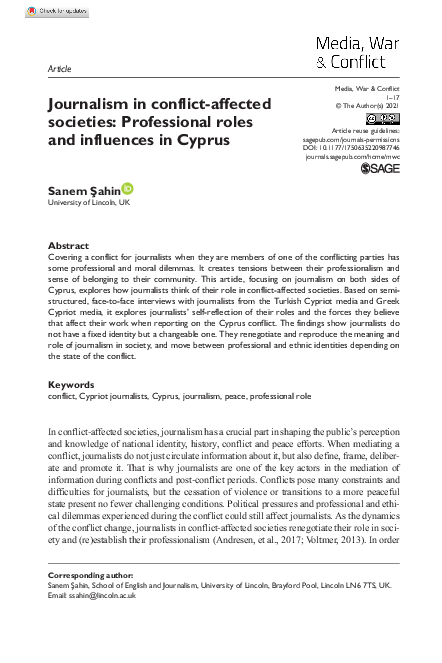 (PDF) Journalism in conflict-affected societies: Professional roles and ...