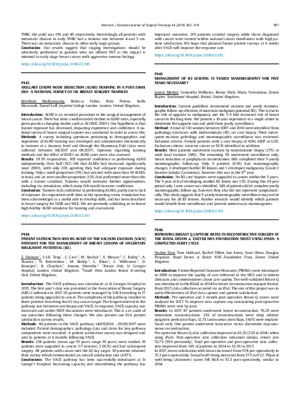 (PDF) Patient satisfaction and re-audit of the vacuum excision (VACE) pathway for the management ...