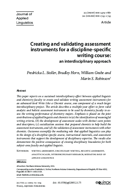 (PDF) Creating and validating assessment instruments for a discipline-specific writing course