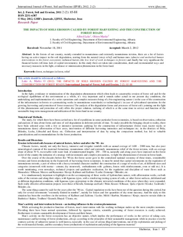 (PDF) The impacts of soils erosion coused by forest harvesting and the ...