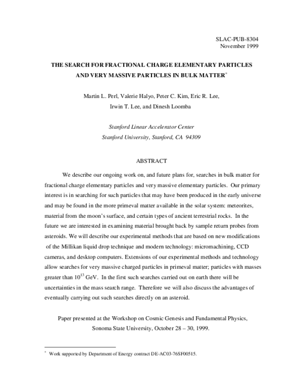 (PDF) Searching for Fractional and Massive Particles