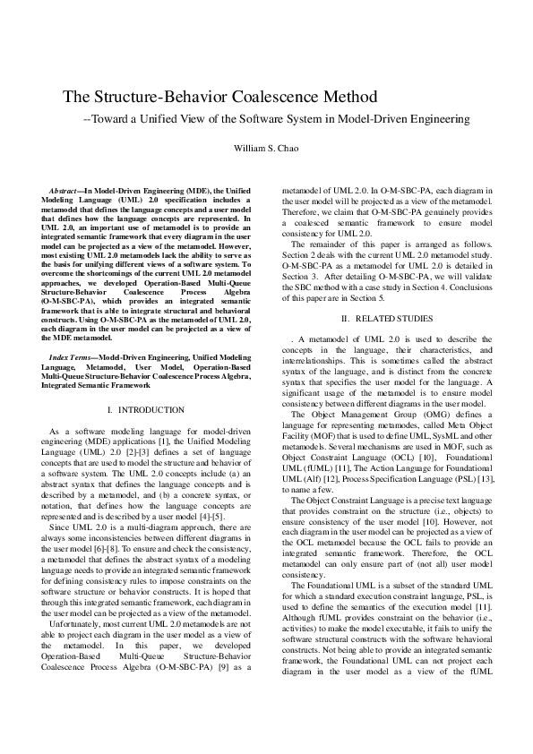 (PDF) The Structure-Behavior Coalescence Method: Toward a Unified View of the Software System in ...