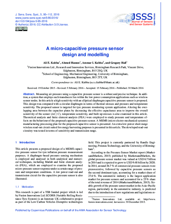 (PDF) A micro-capacitive pressure sensor design and modelling