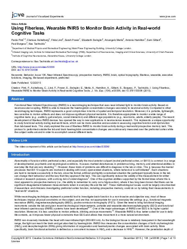(PDF) Using Fiberless, Wearable fNIRS to Monitor Brain Activity in Real-world Cognitive Tasks