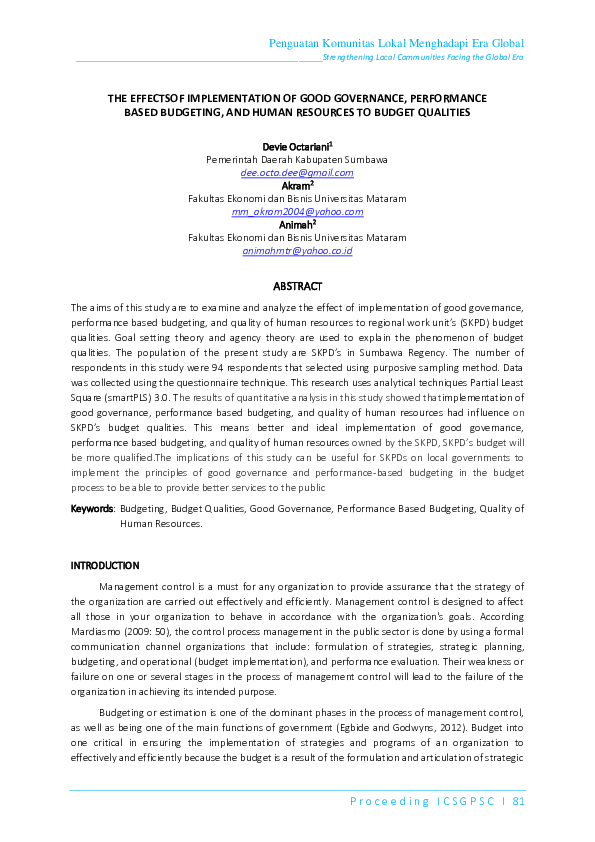 (PDF) The Effectsof Implementation of Good Governance, Performance ...