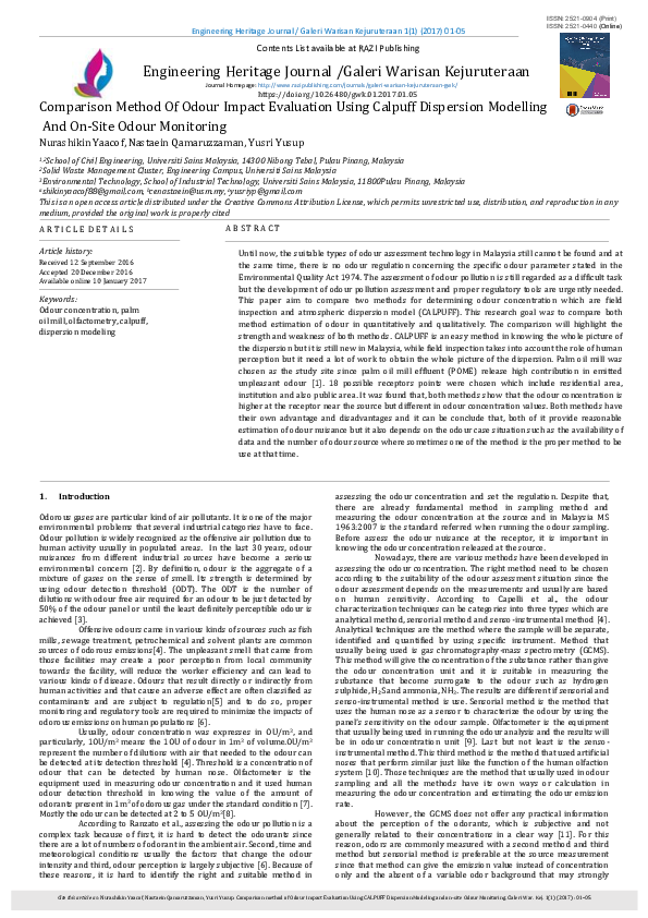 (PDF) Comparison Method Of Odour Impact Evaluation Using Calpuff ...