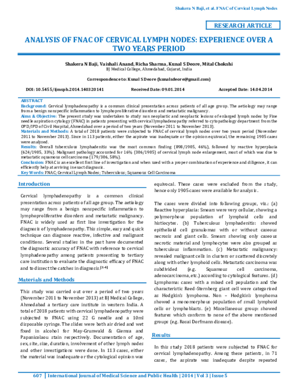(PDF) Analysis of FNAC of cervical lymph nodes: Experience over a two ...