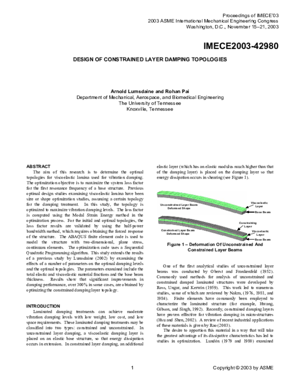 (PDF) Design of Constrained Layer Damping Topologies