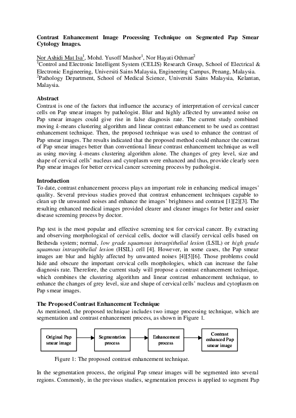 (PDF) Contrast Enhancement Image Processing Technique on Segmented Pap Smear Cytology Images.