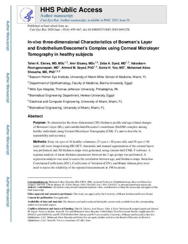 In-vivo Three-dimensional Characteristics of Bowman’s Layer and ...
