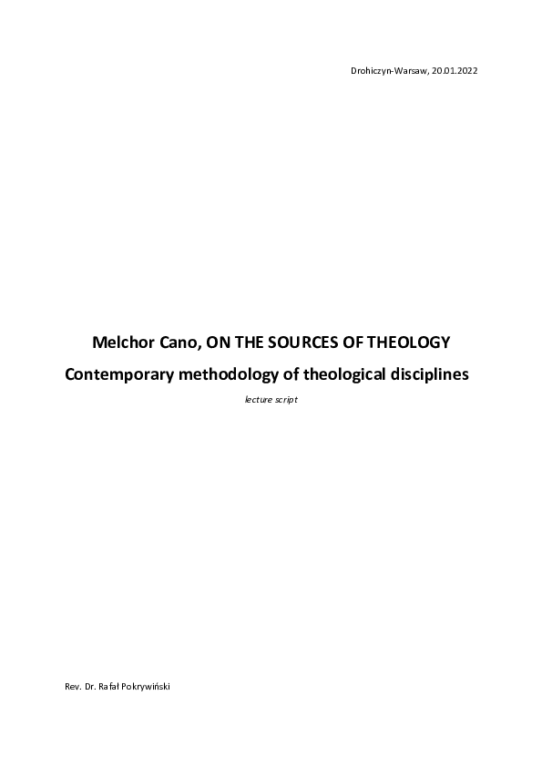 (PDF) Melchor Cano, ON THE SOURCES OF THEOLOGY Contemporary methodology of theological ...