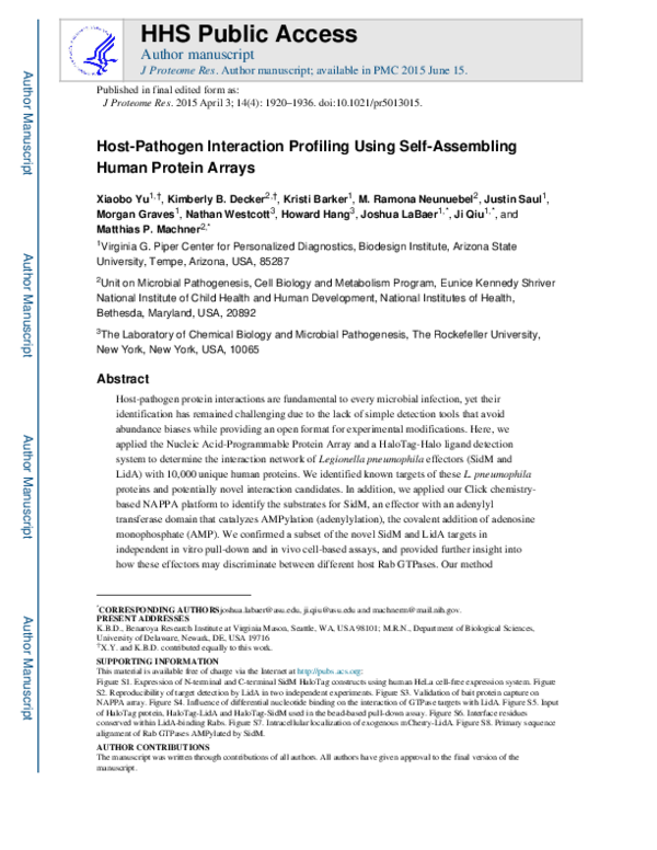 (PDF) Host-Pathogen Interaction Profiling Using Self-Assembling Human Protein Arrays