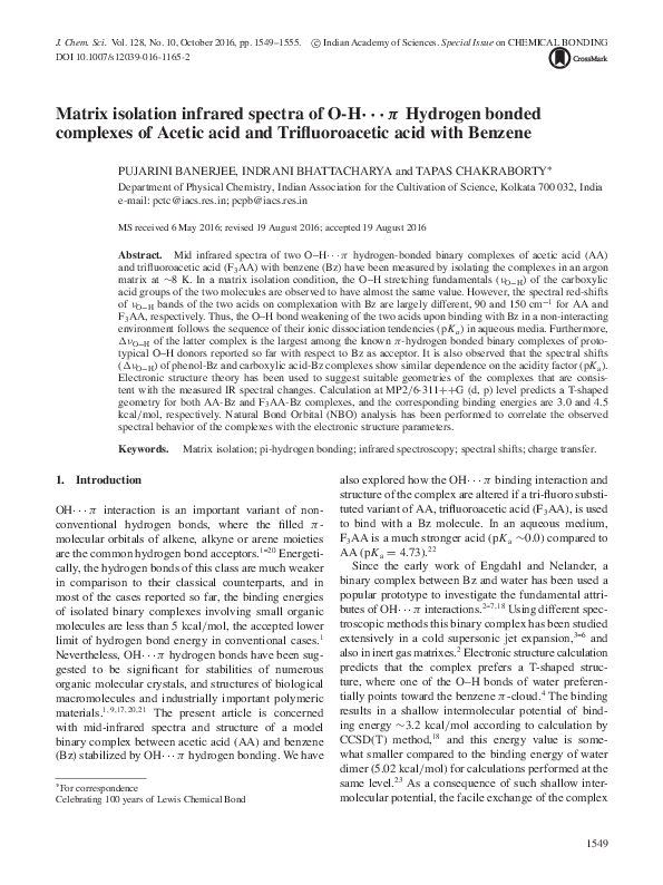 (PDF) Matrix isolation infrared spectra of O-H ⋯ π Hydrogen bonded ...
